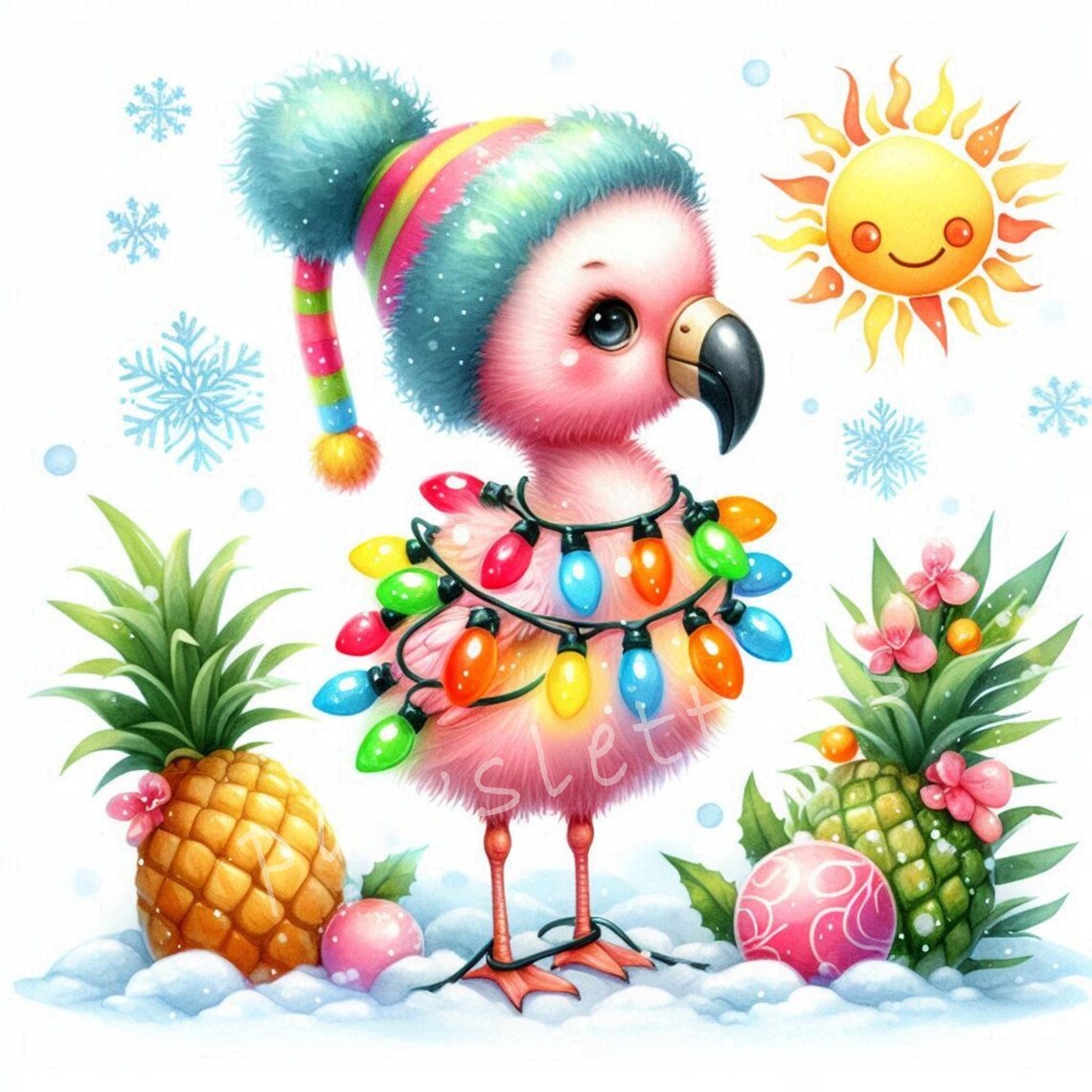Tropical Christmas Flamingo Clipart, Watercolor Holiday 10 Jpgs ...