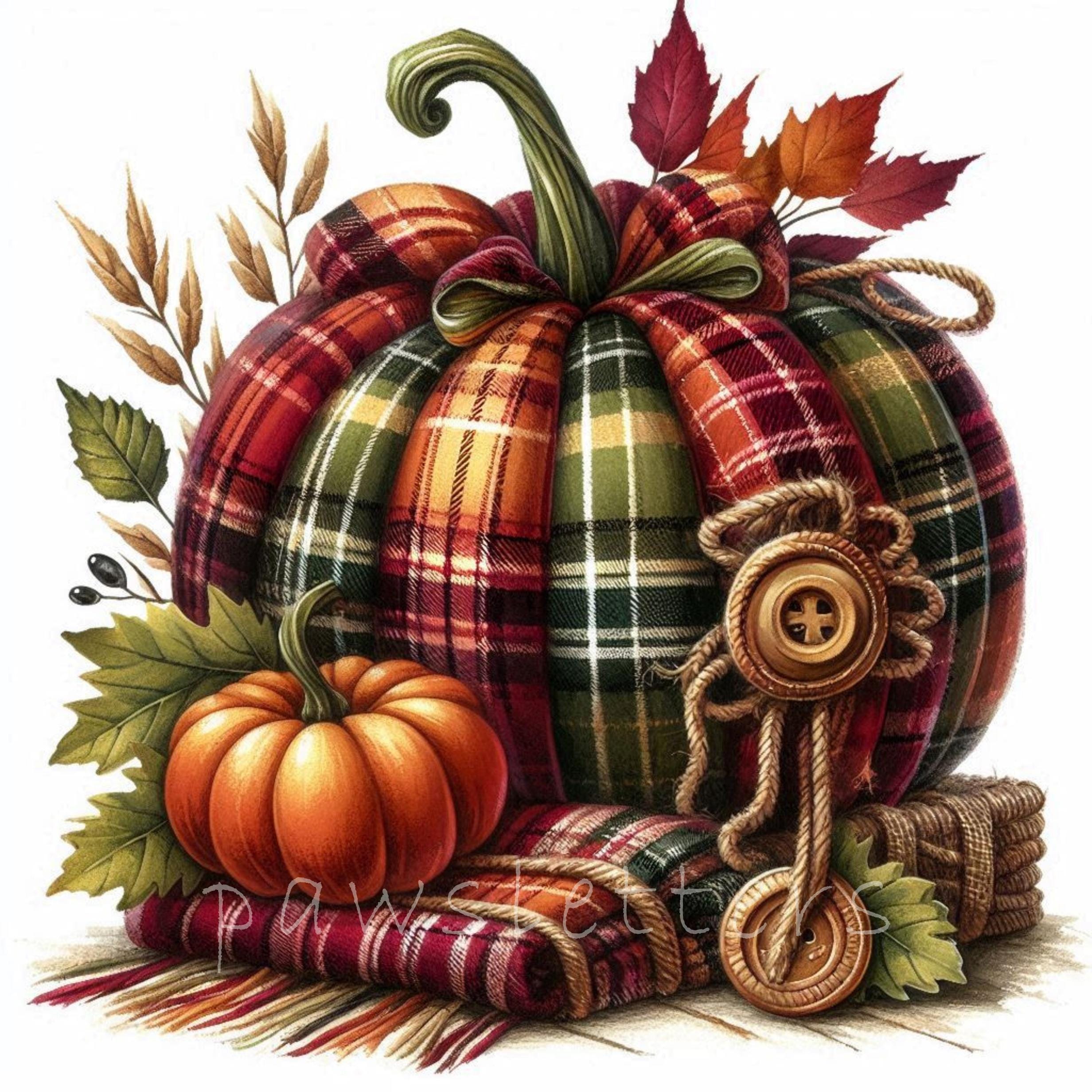 Plaid Pumpkin Clipart Set of 10 High Quality 300 DPI Jpegs Cottagecore ...