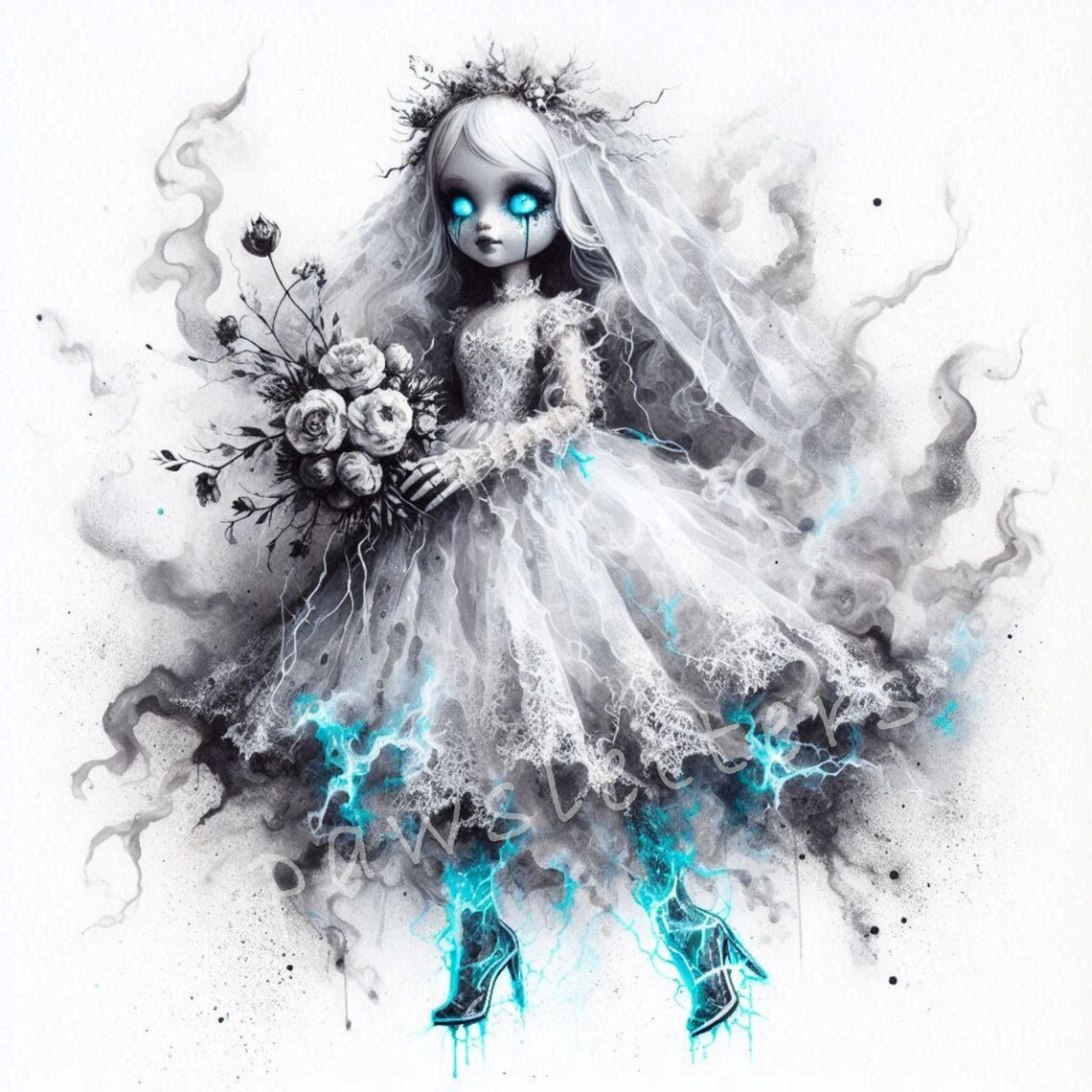 Ghost Bride Doll Clip Art 10 High Res Watercolor Jpgs for Junk Journal ...