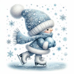 Ice Skating Gnome Clip Art 10 High Res Watercolor Jpgs for Junk Journal ...