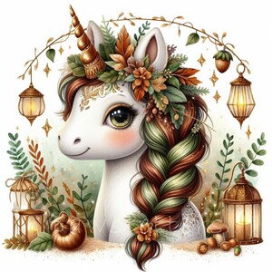 Hello Fall Woodland Unicorn Clipart | Set of 10 | High Quality 300 DPI ...