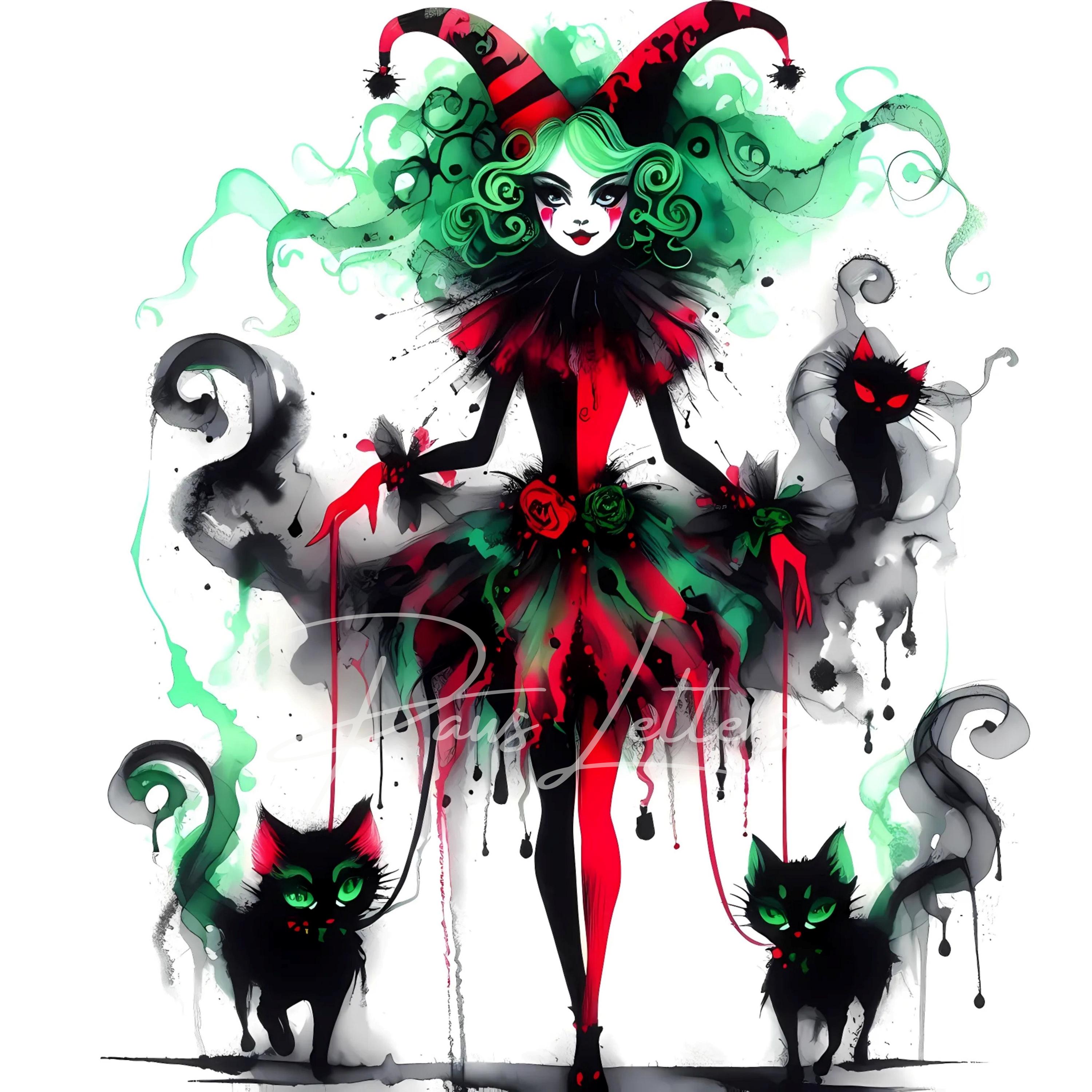18 JPG Jester Doll Clipart, Spooky Halloween Girl, Gothic Creepy Cute ...