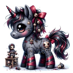 Cursed Doll Unicorn Clipart Bundle 10 High Res Jpgs, Watercolor Cute ...