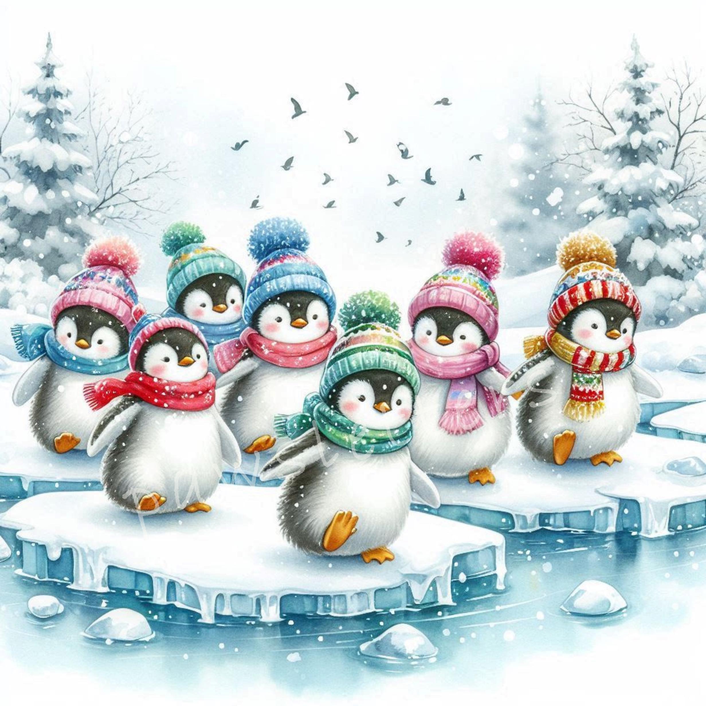 Ice Skating Penguins Clipart 10 High Res Watercolor Jpgs for Junk ...