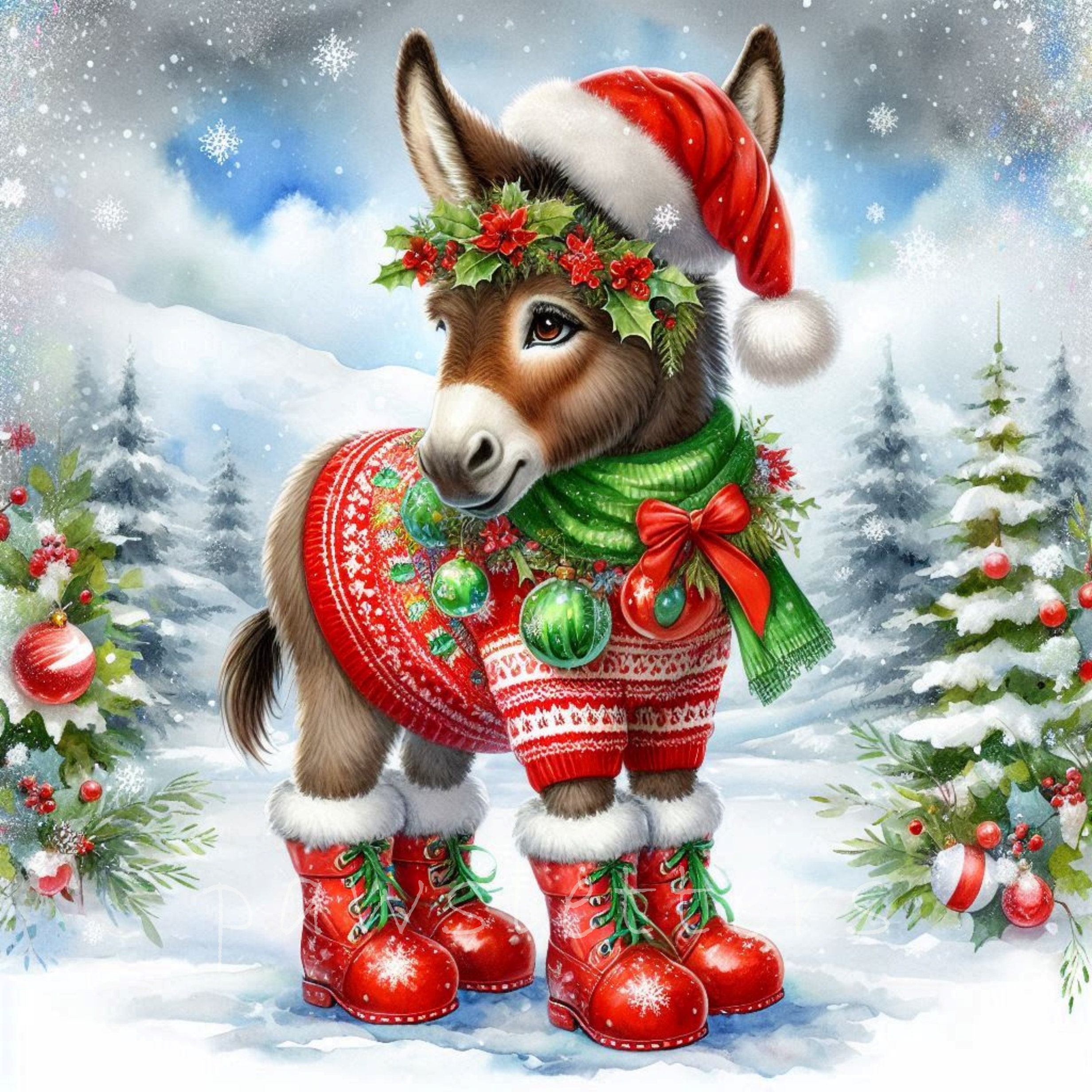 Christmas Donkeys Clipart Set of 10 High Quality 300 DPI Jpegs Digital ...