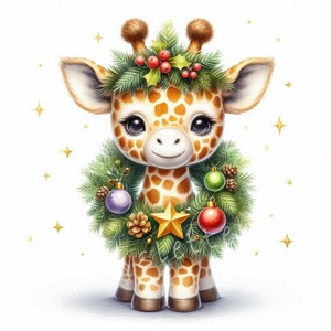 Christmas Giraffe Clipart 10 High Res Watercolor Jpgs Winter Animals ...
