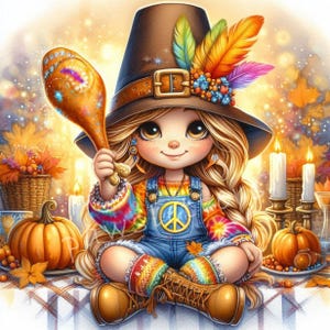 Thanksgiving Gnomes Clipart 10 High Res Watercolor Jpgs Peace Gnome Art ...