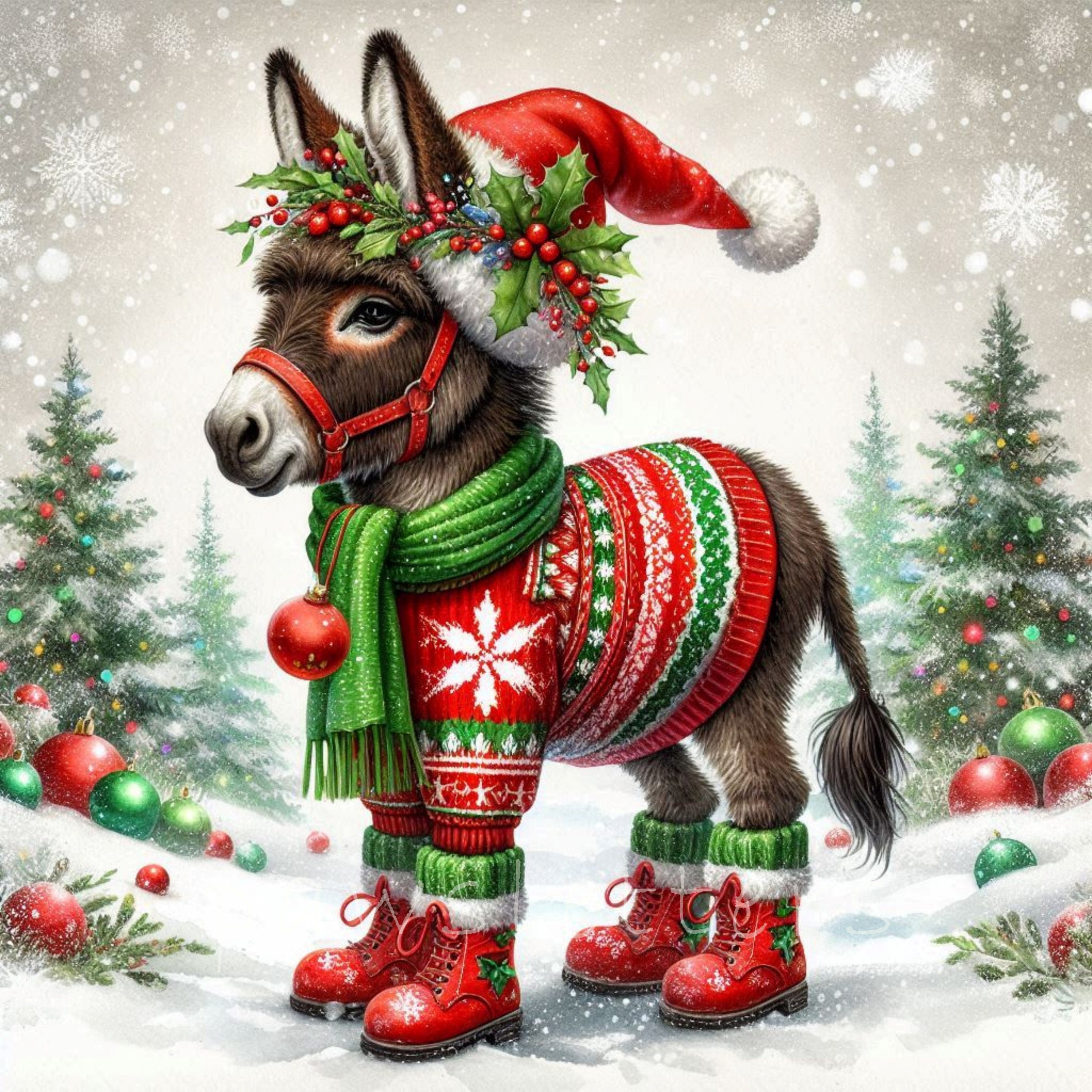 Christmas Donkeys Clipart | Set of 10 | High Quality 300 DPI Jpegs ...