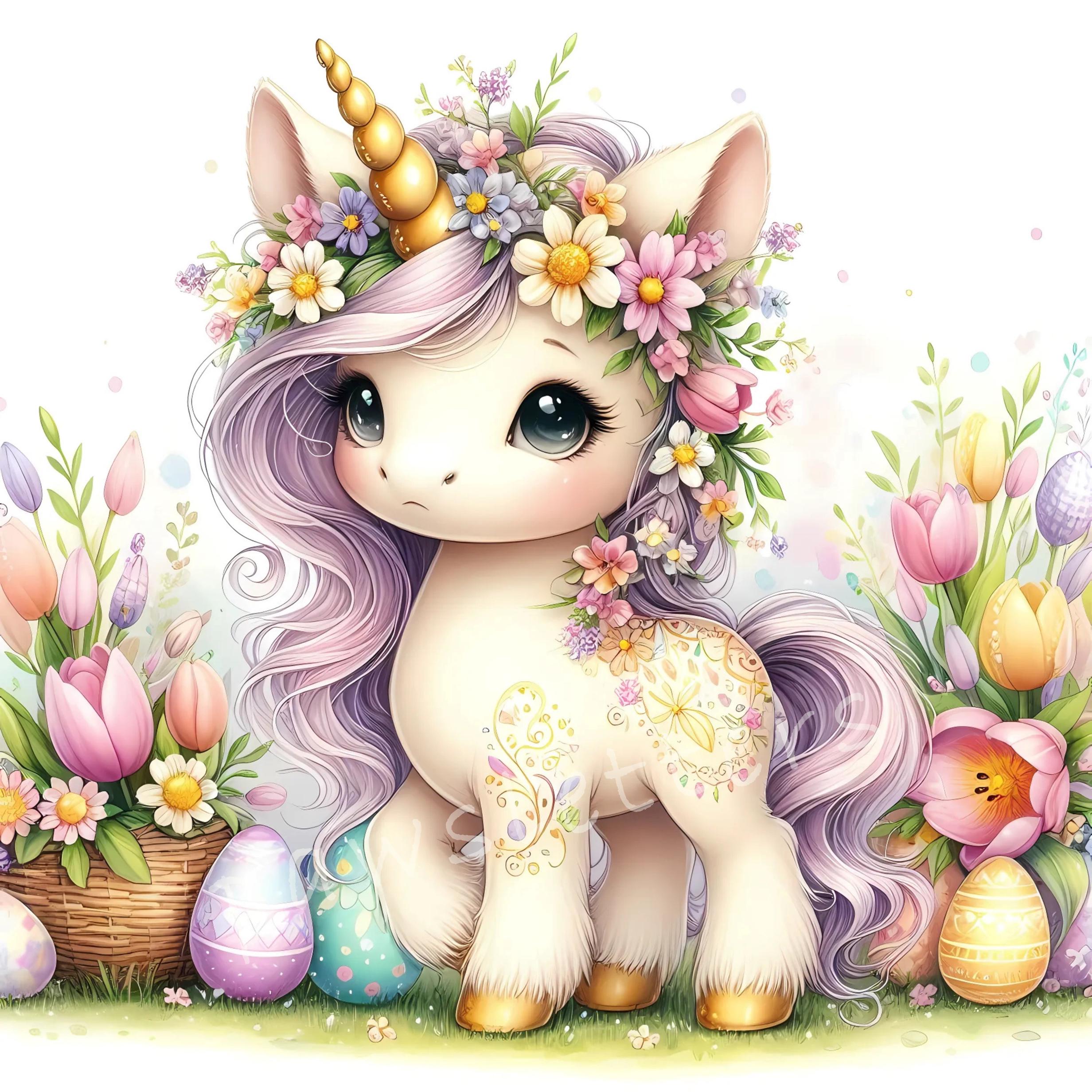 Blossoming Easter Unicorn Clipart | Set of 10 | High Quality 300 DPI ...