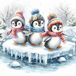 Ice Skating Penguins Clipart 10 High Res Watercolor Jpgs for Junk ...