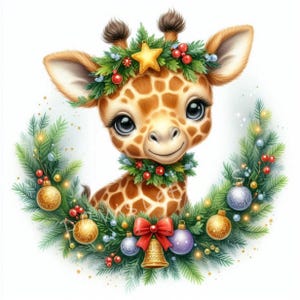 Christmas Giraffe Clipart 10 High Res Watercolor Jpgs Winter Animals ...
