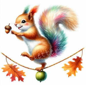 Autumn Squirrel Acrobat Clipart 10 High Res Watercolor Jpgs Cute Forest ...