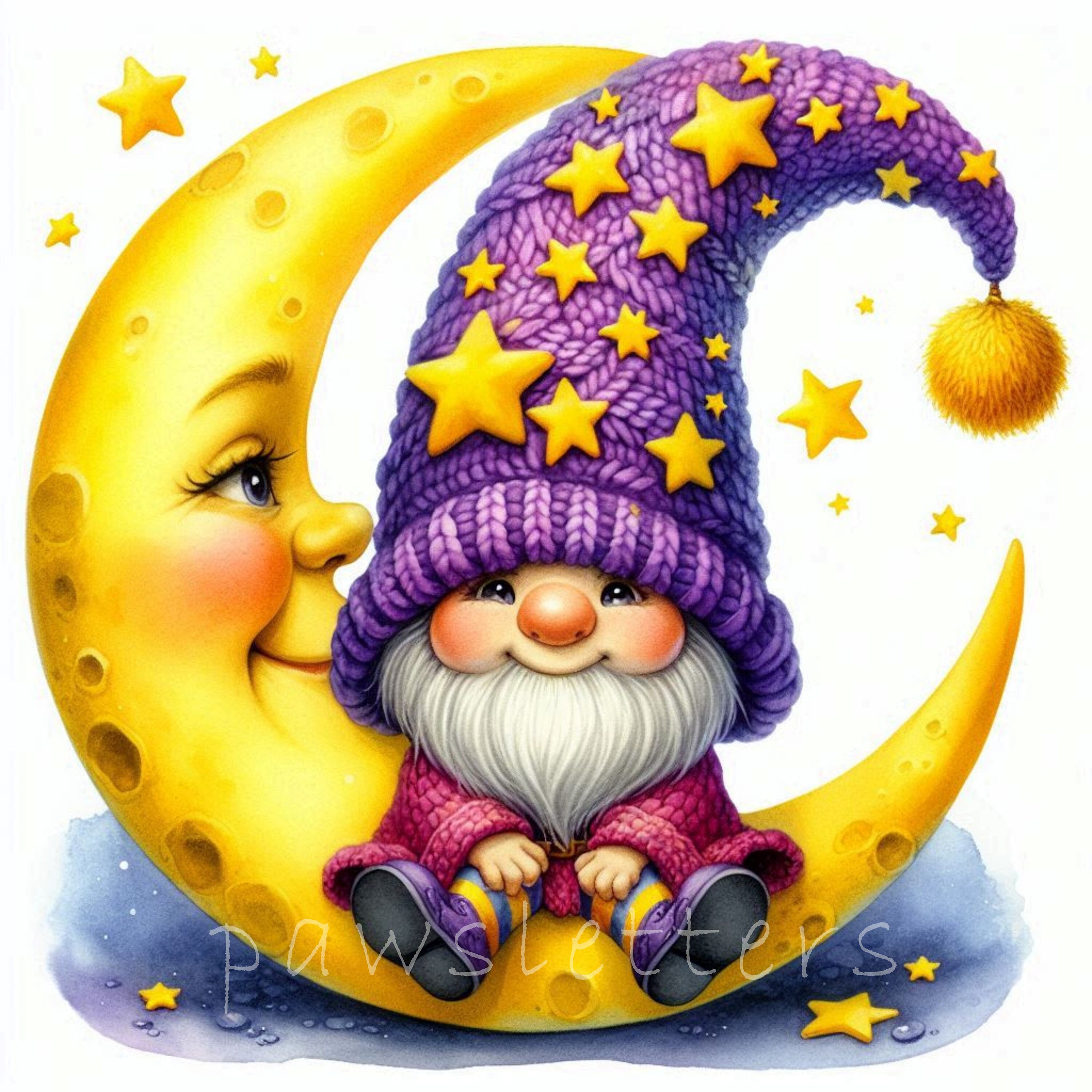 Starry Night Moon Gnome Set of 10 High Quality 300 DPI Jpegs Dreamy ...