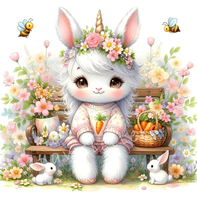Watercolor Bunny Unicorn Clipart, Easter Spring Animals (10 JPG) - Etsy