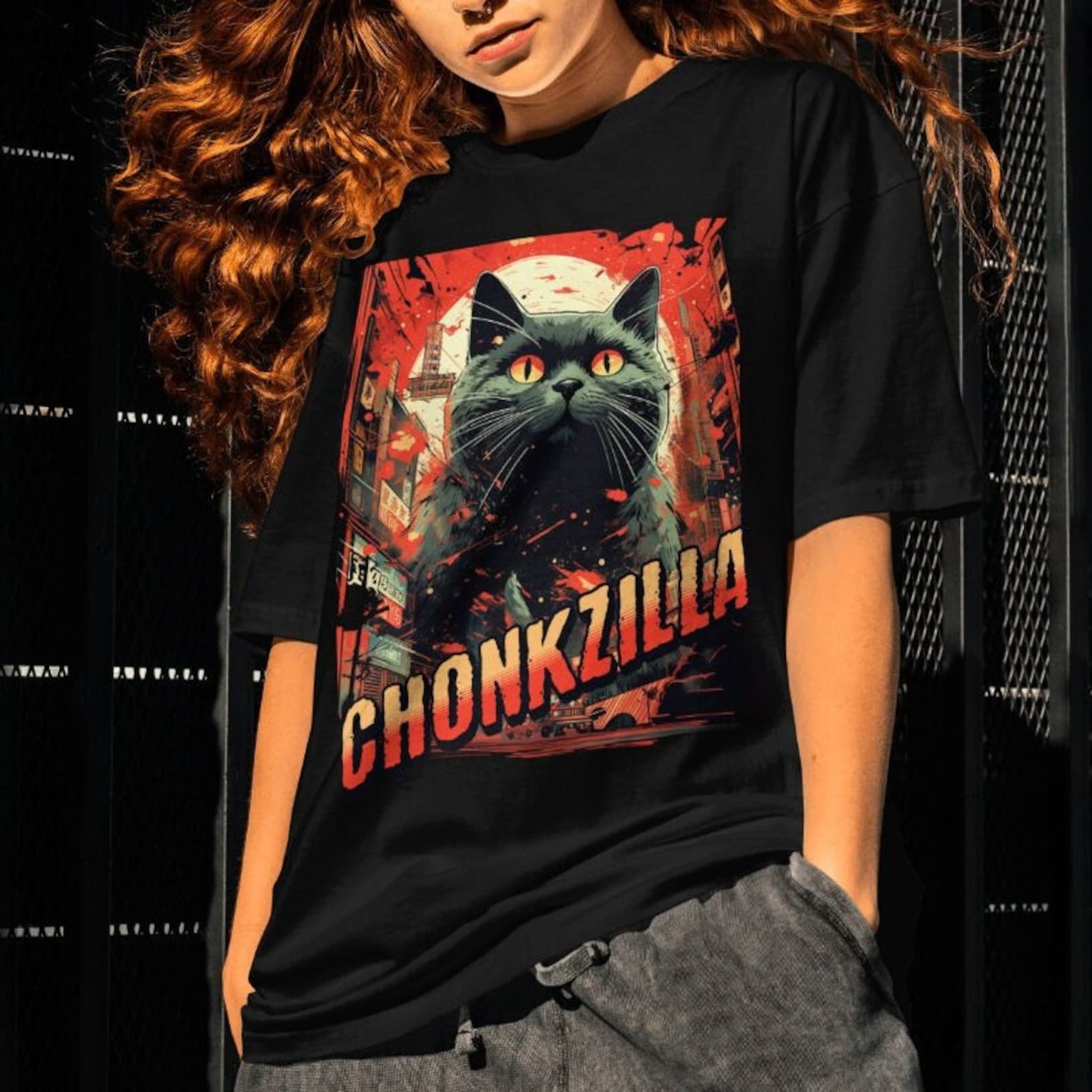 Chonkzilla Monster Cat Tee Oversized Comfort Color Shirt, Chonky Cat ...