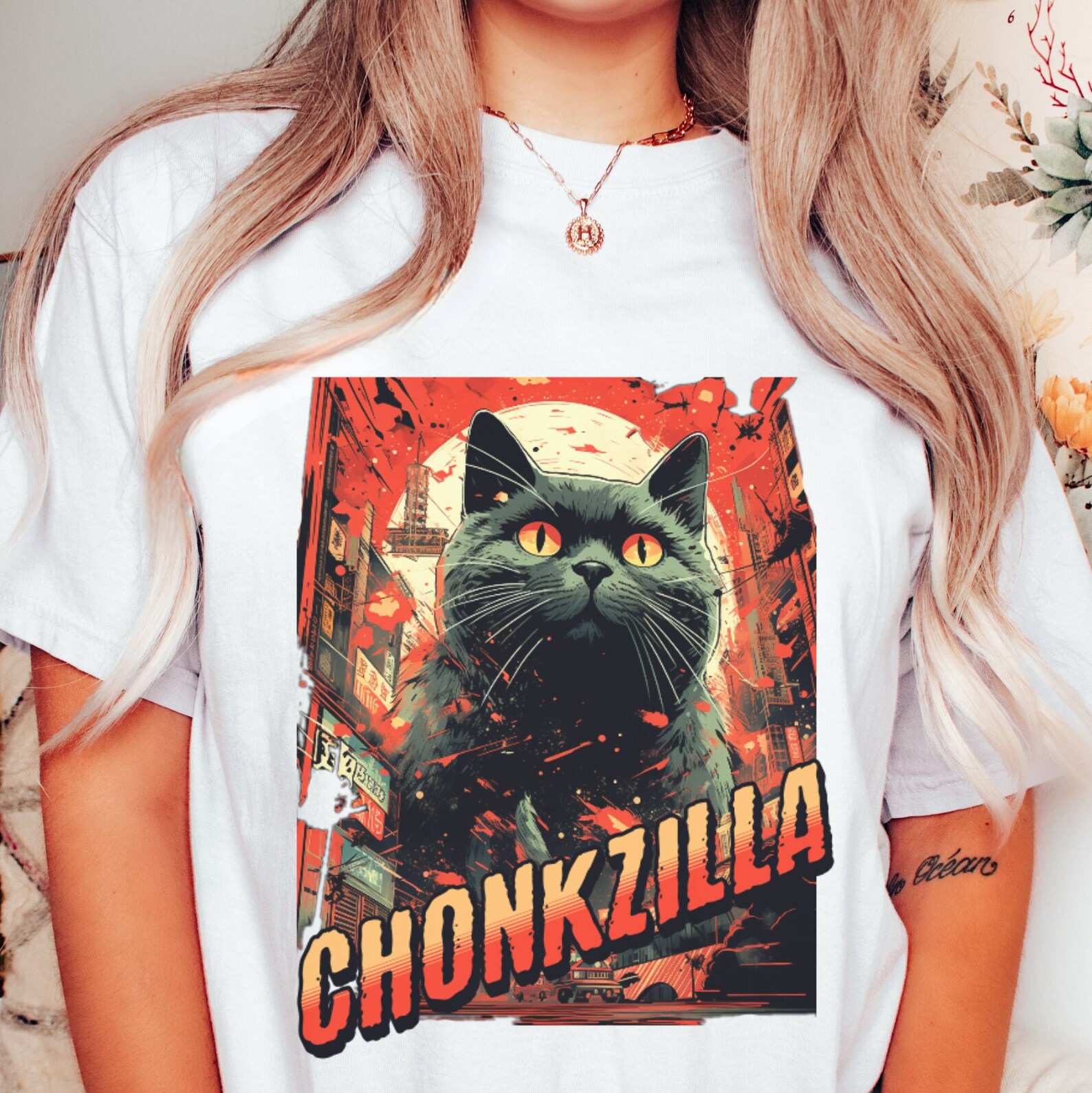 Chonkzilla Monster Cat Tee Oversized Comfort Color Shirt, Chonky Cat ...
