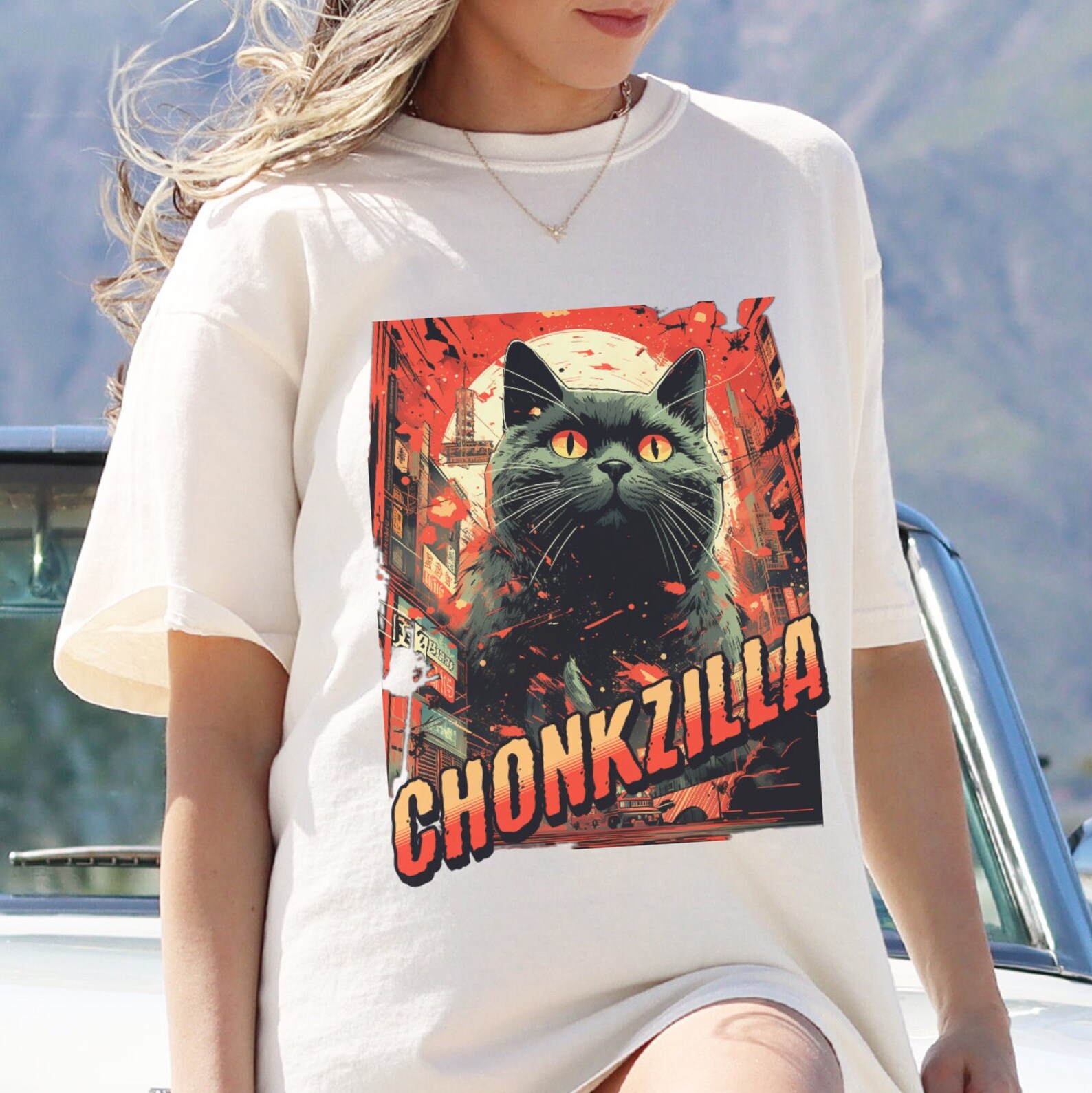 Chonkzilla Monster Cat Tee Oversized Comfort Color Shirt, Chonky Cat ...