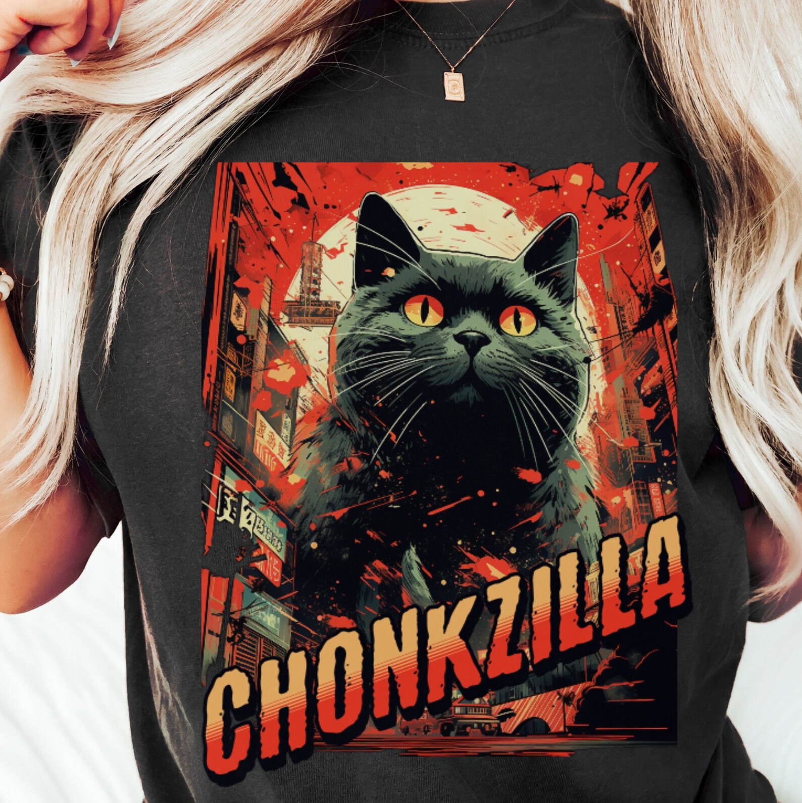 Chonkzilla Monster Cat Tee Oversized Comfort Color Shirt, Chonky Cat ...