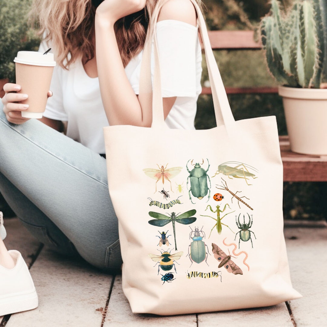 Vintage Cottagecore Insect Canvas Tote Bag, Gift for Entomologist and ...