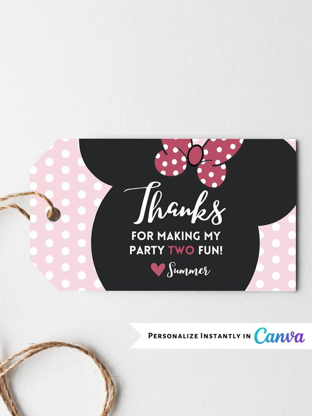 Minnie Mouse Thank You Gift Tags, Minnie Mouse 2nd Birthday Printable ...