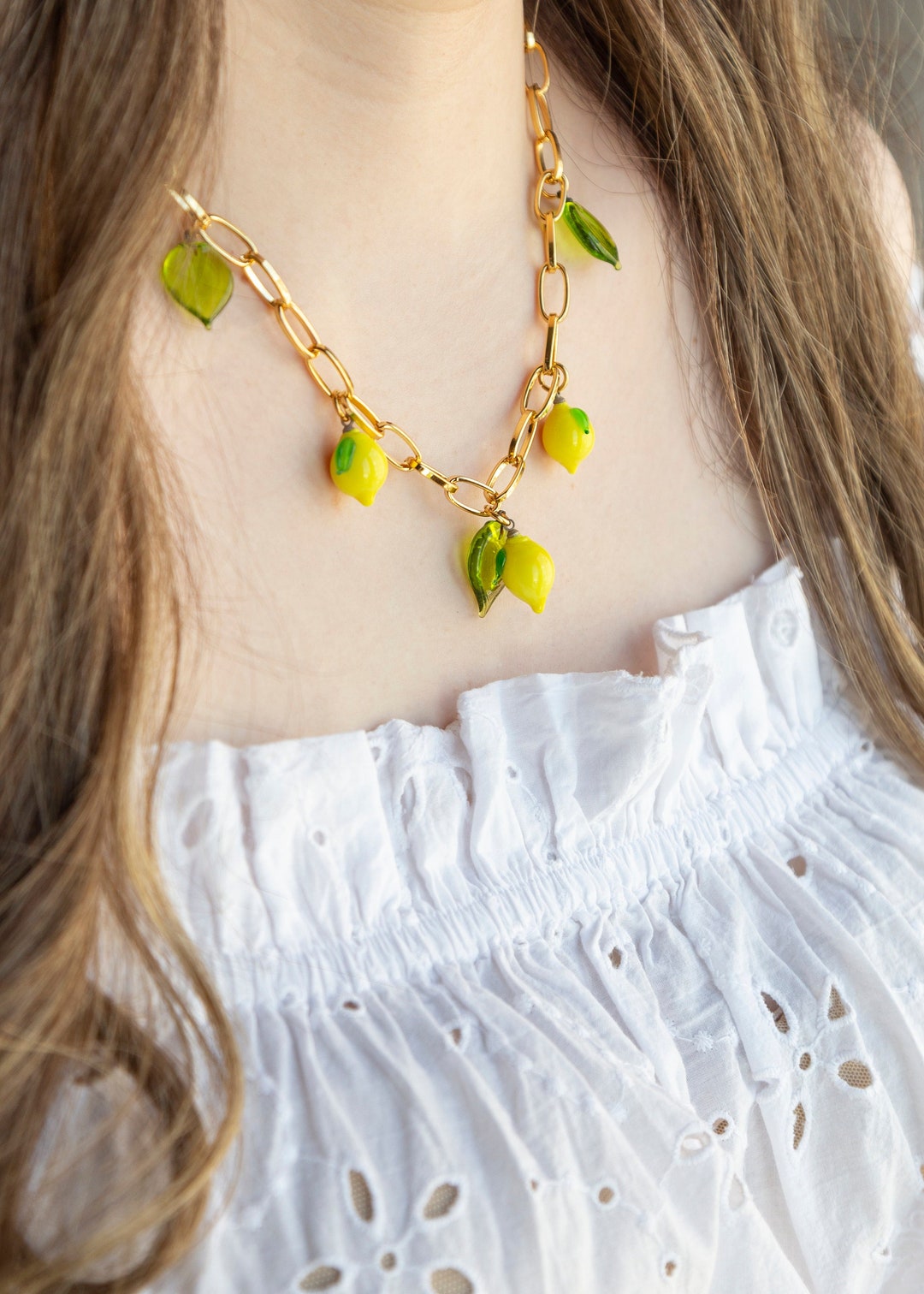 Gold Plated Lemon Chain Necklace, Fruit Jewelry Necklace, Cute Necklace ...