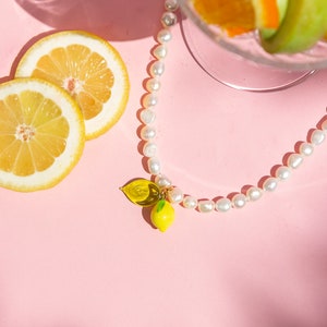 Lemon Pearl Necklace - Dainty & Cute Fruit-themed Jewelry for Women ...