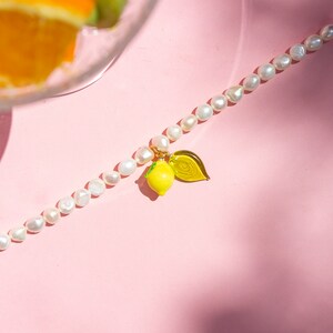 Lemon Pearl Necklace - Dainty & Cute Fruit-themed Jewelry for Women ...