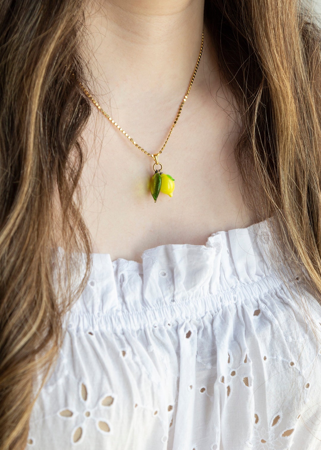Gold Plated Lemon Dainty Necklace, Lemon Jewelry for Women, Cute Fruit ...