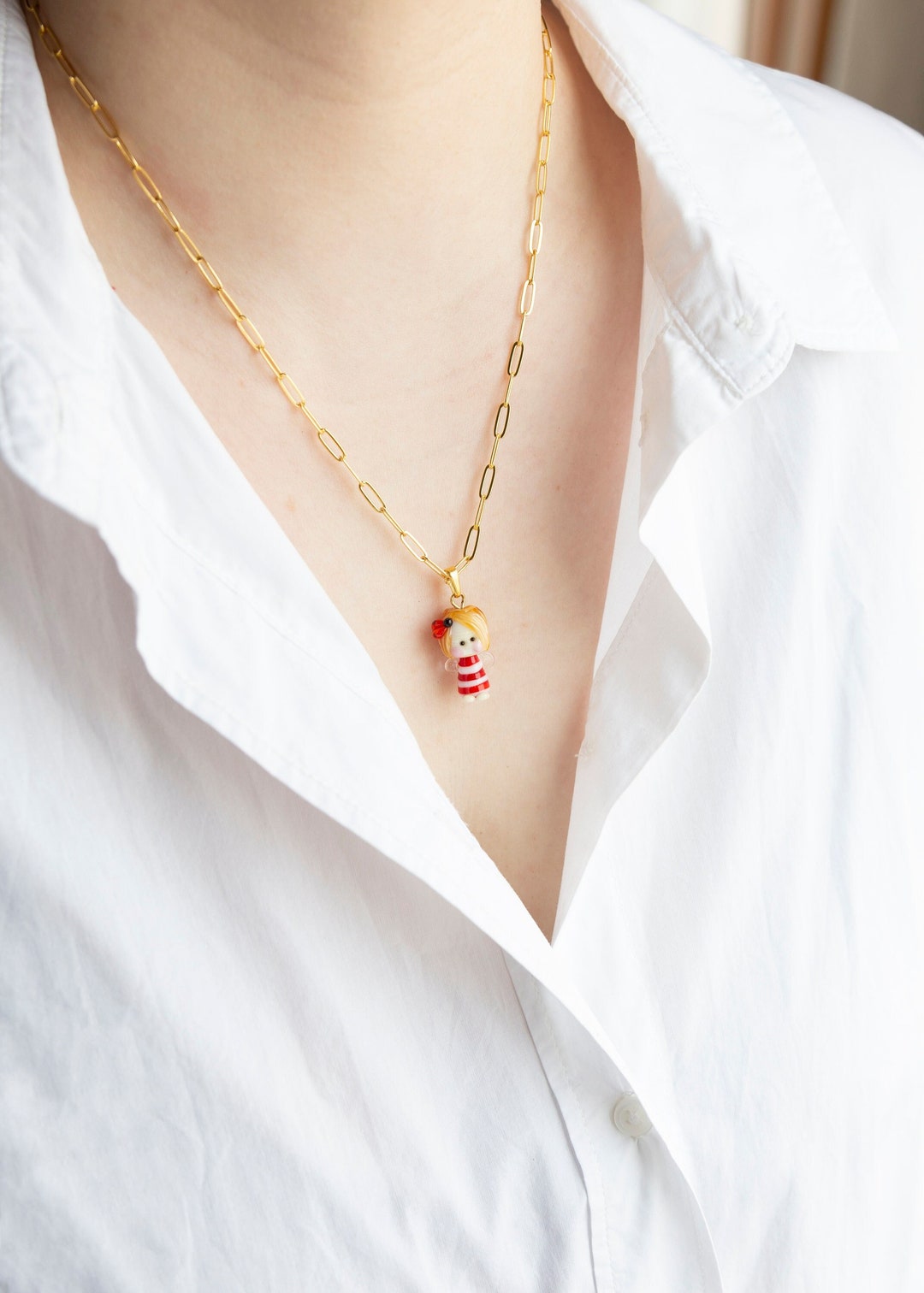 Murano Ladybug Doll Necklace, Handblown Glass Pendant, Dolls and ...