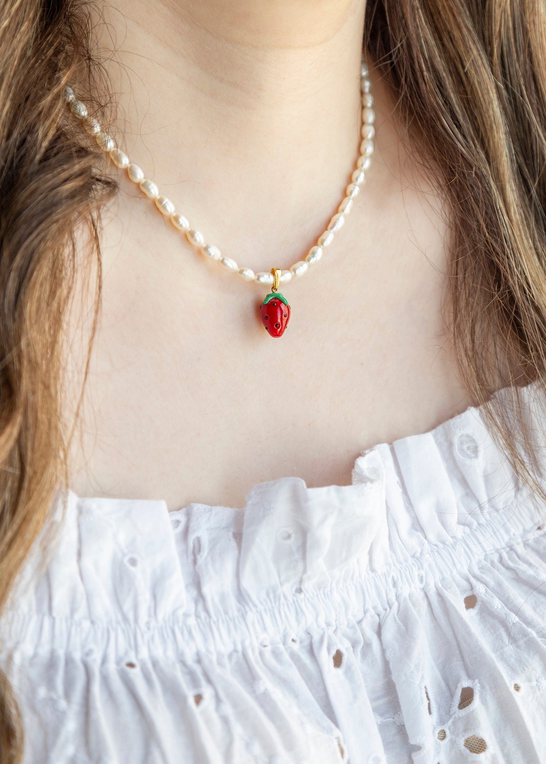 Strawberry Necklace for Woman, Glass Fruit Jewelry Necklace, Strawberry ...