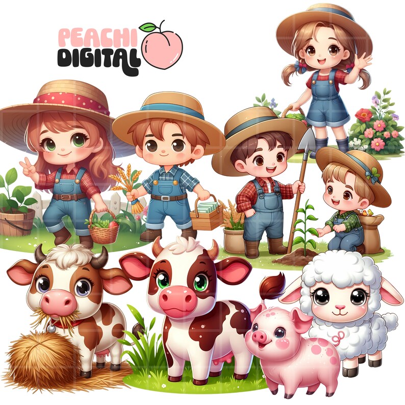 Farm Theme Clipart Farm Cute Farm Animals Digital Art Clipart Stickers ...