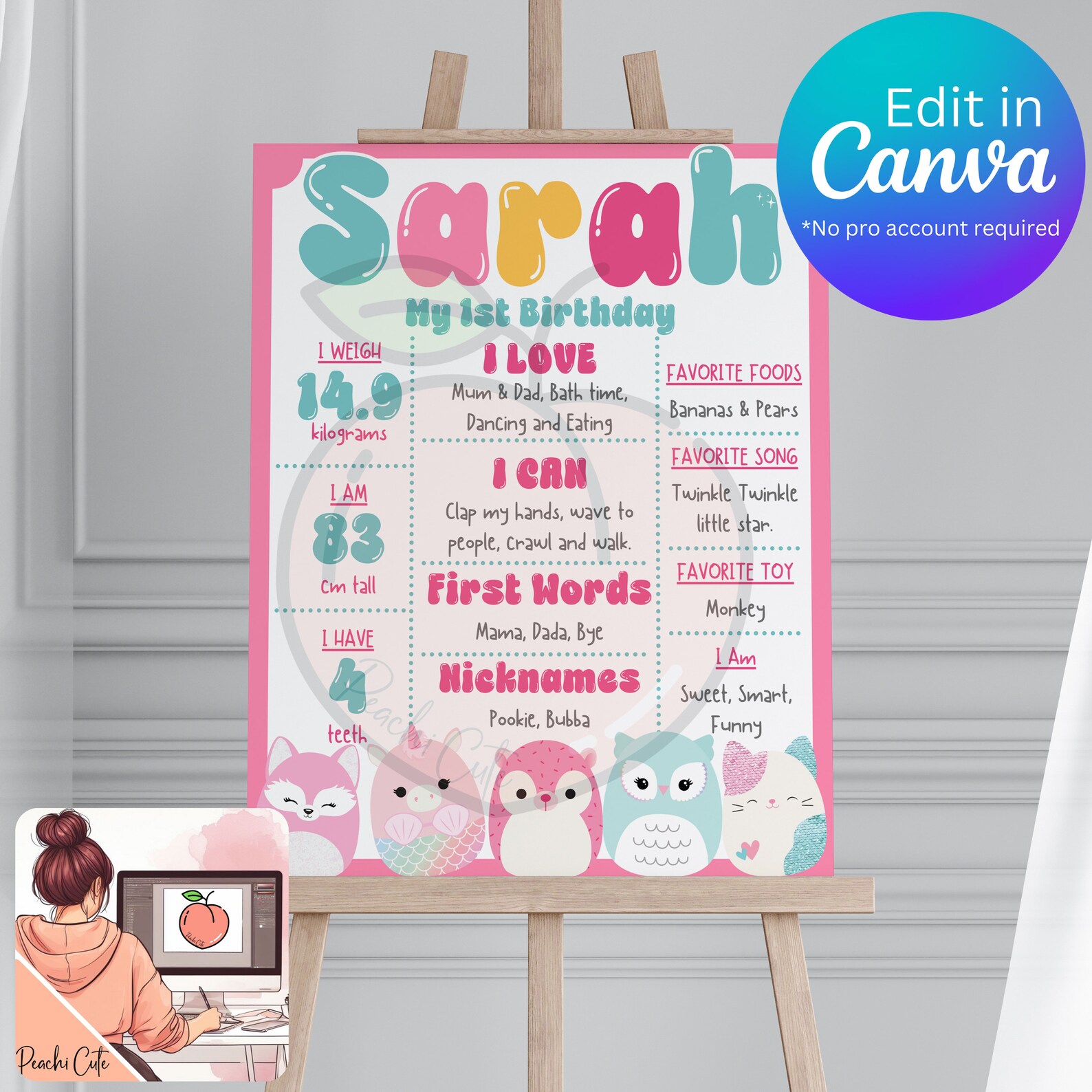 Editable Squish Birthday Milestone Board Printable Party Board Digital ...