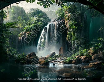 Jungle Waterfall Waterfall Photo Jungle Photo Jungle Wall - Etsy