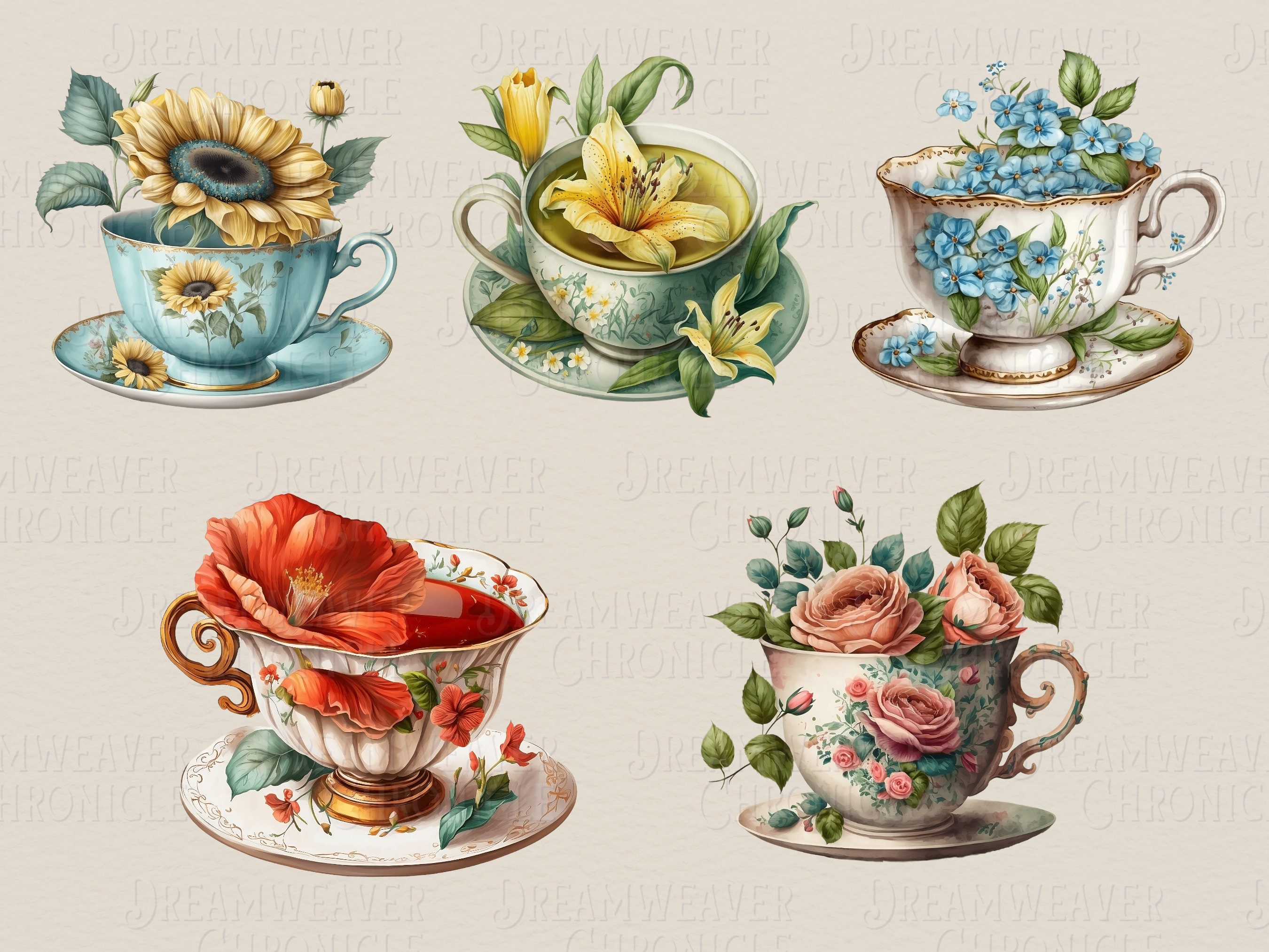 Vintage Flowers Teacups PNG, Tea Time Clipart, Tea Party Clip Art ...