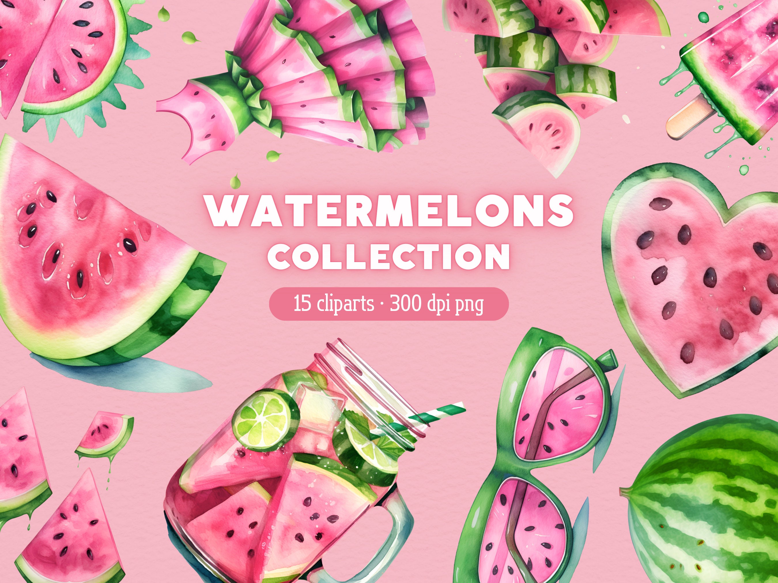 Pink Watermelon PNG, Watermelon Clipart, Summer Watercolor Clip Art ...