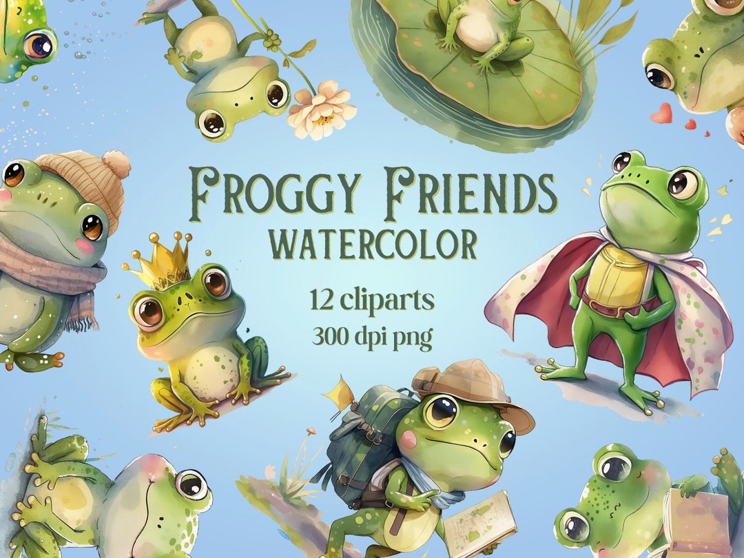 Cute Frogs Clipart Frogs PNG Childrens Book Illustration - Etsy
