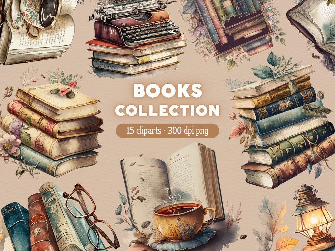 Watercolor Books PNG Bookish Clipart Books Stacks Clip Art - Etsy