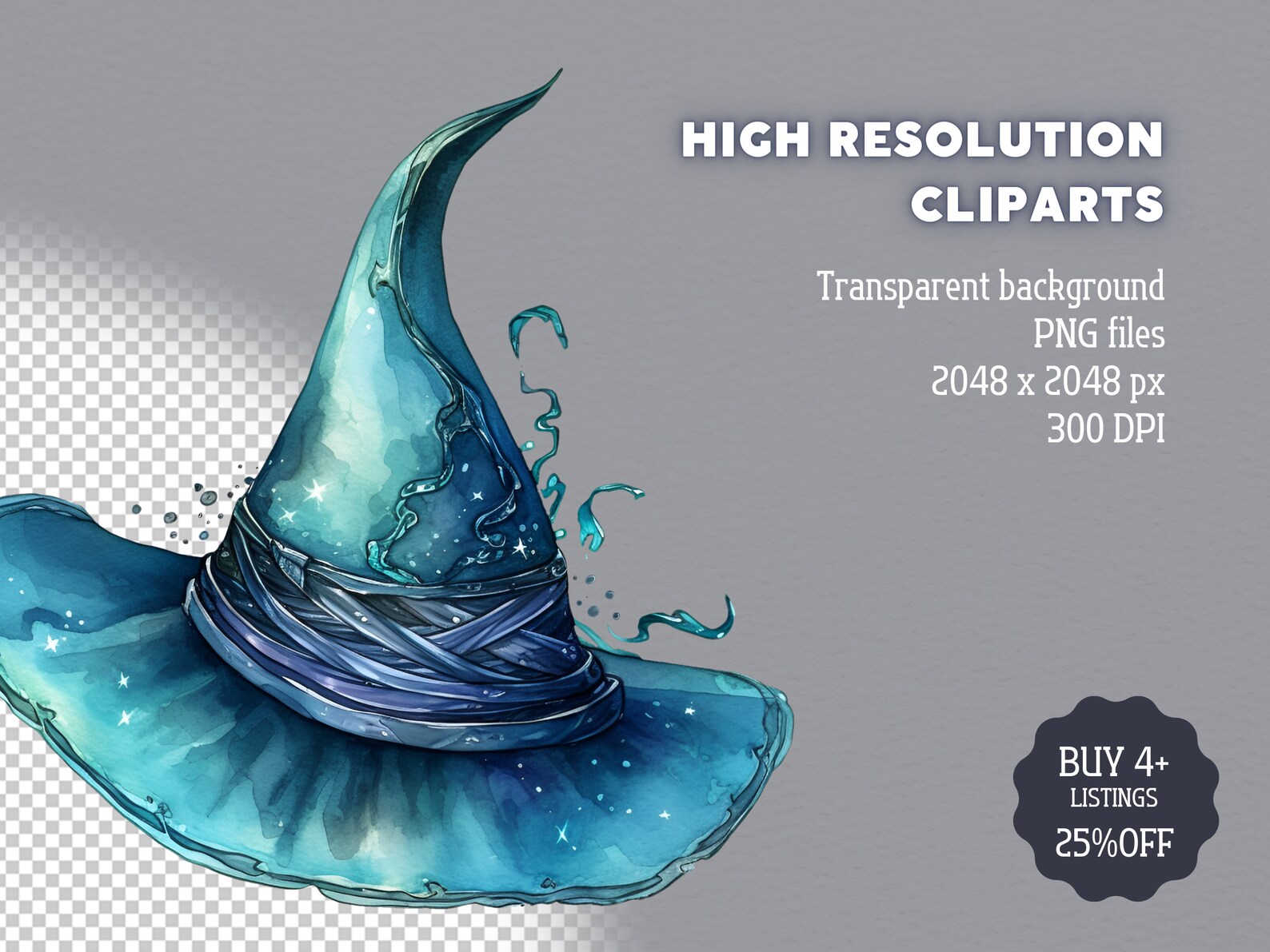 Witch Hat Clipart, Halloween PNG, Witchy Clip Art, Mystical PNG, Bundle ...