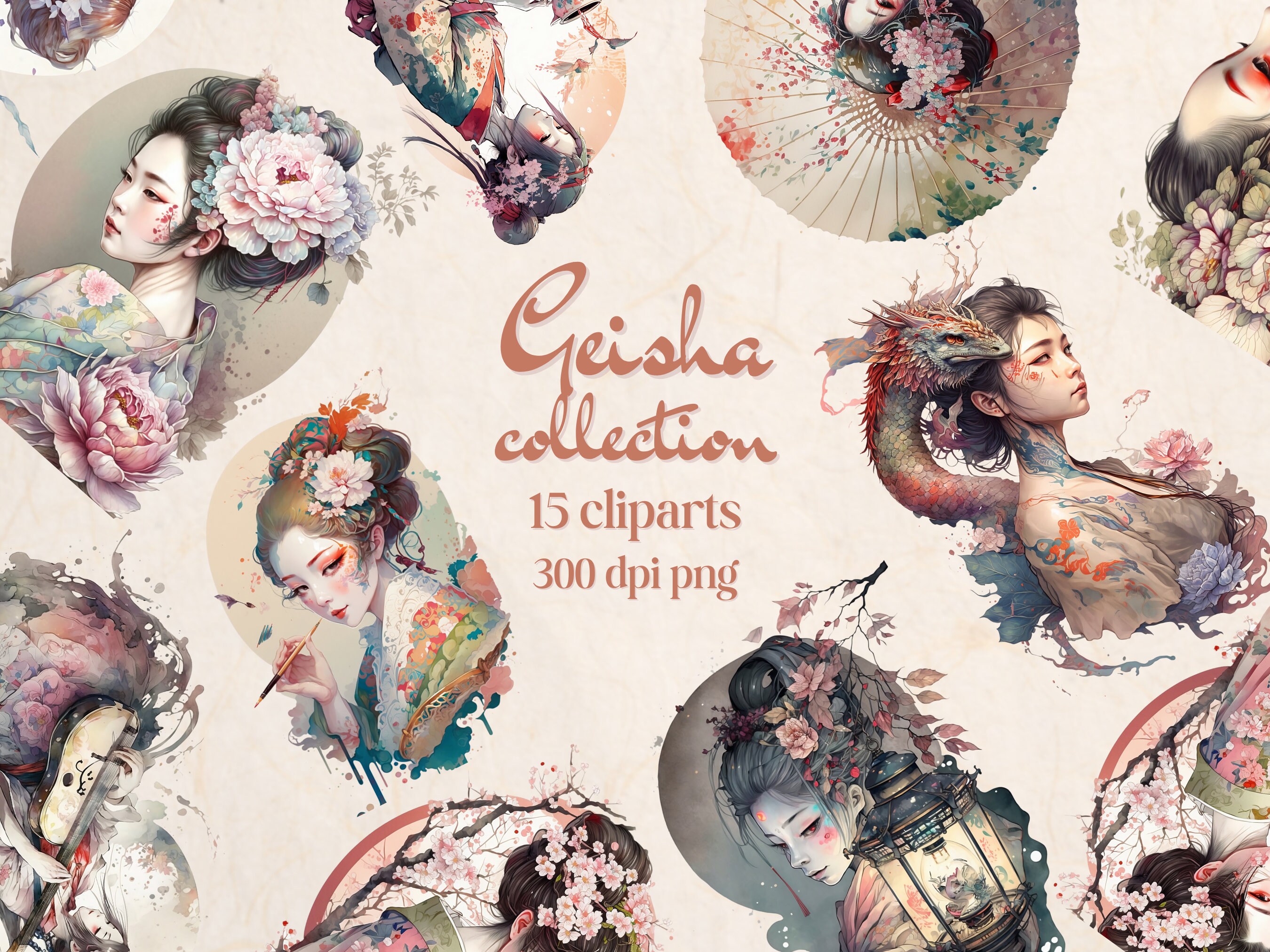 Geisha PNG Japanese Clipart Asian Clip Art Bundle for - Etsy UK