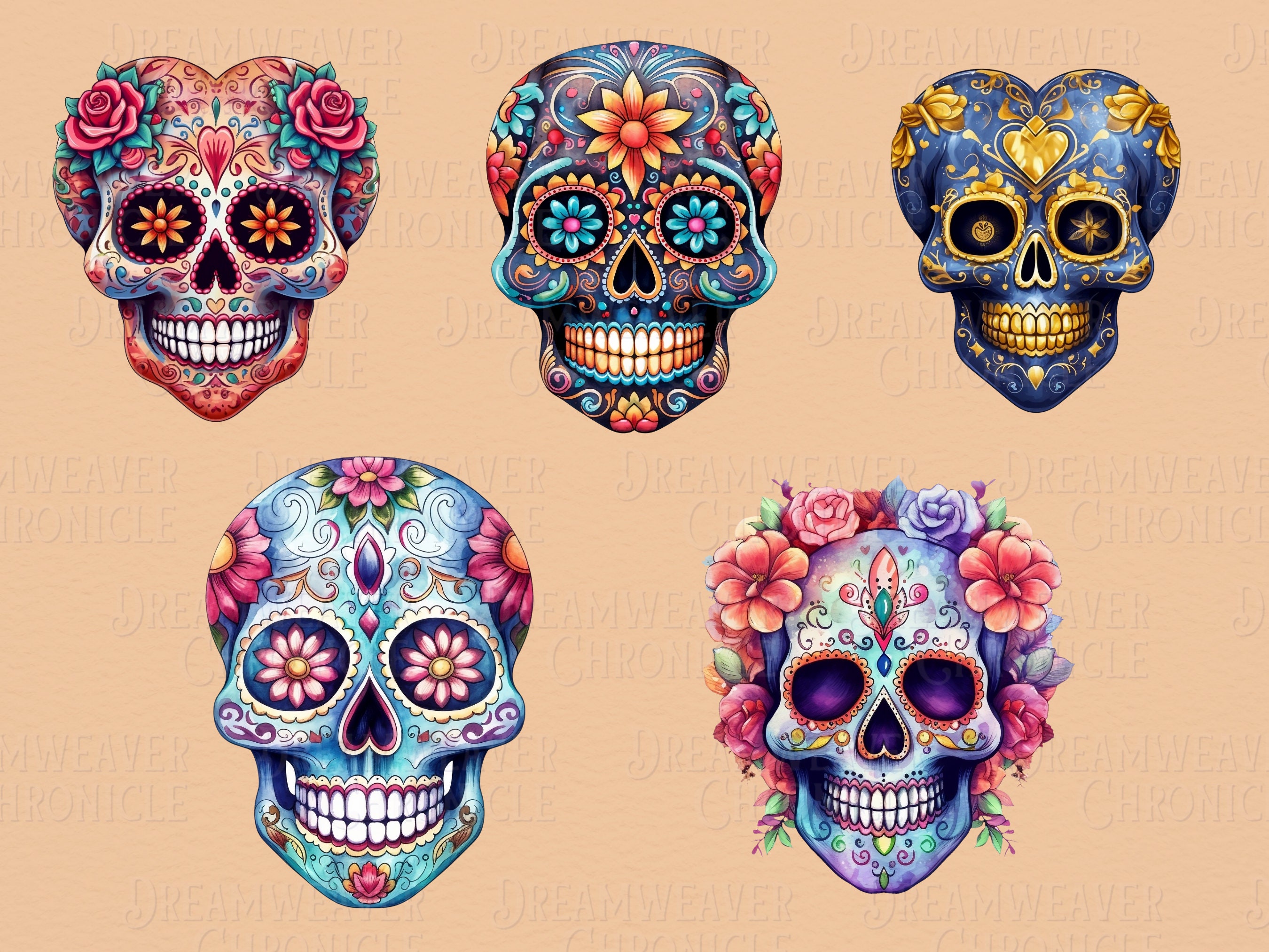 Sugar Skull PNG Day of the Dead Clipart Dia De Los Muertos - Etsy