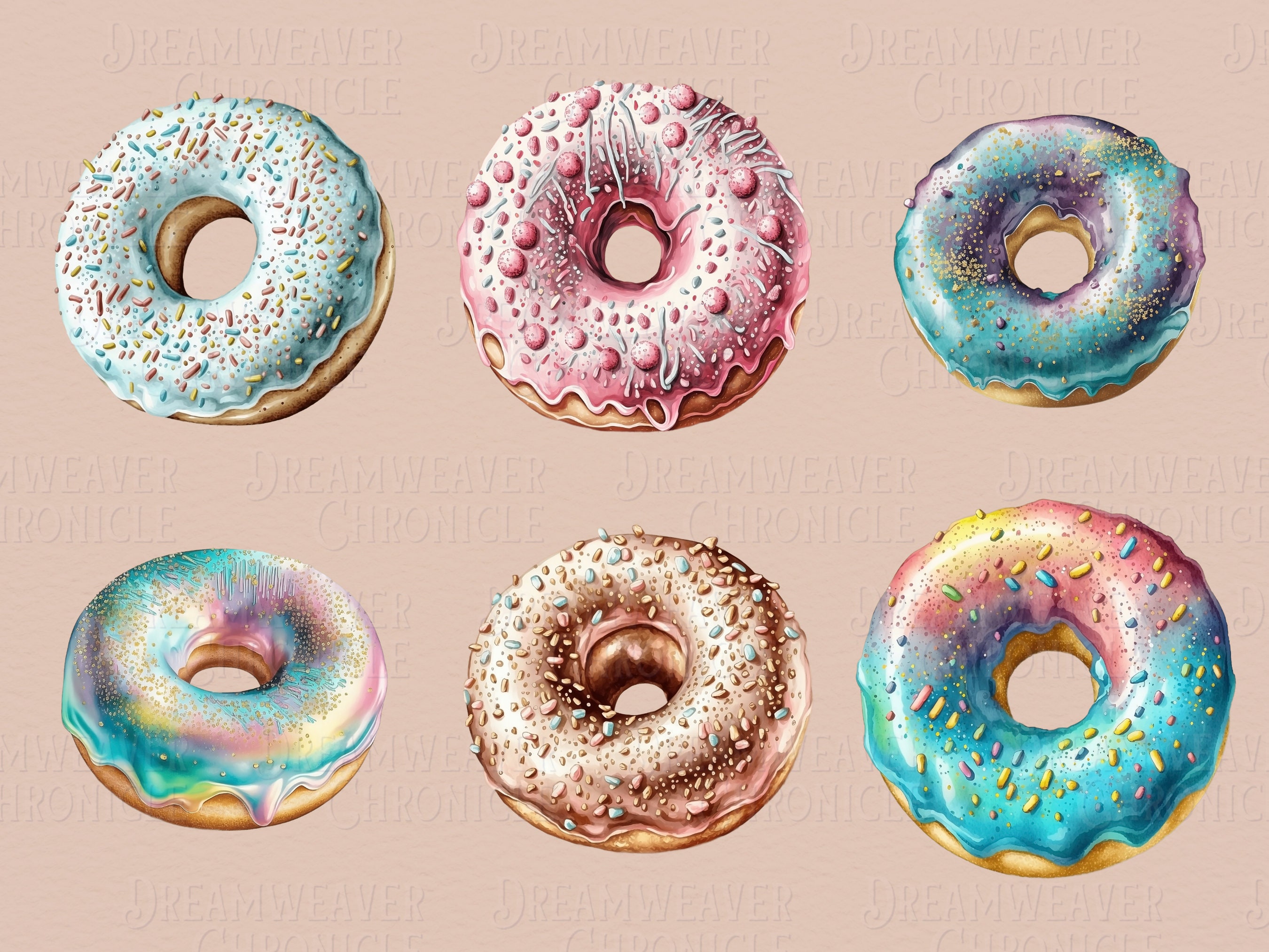 Watercolor Donuts PNG Donut Clipart Sweet Bakery Clip Art - Etsy