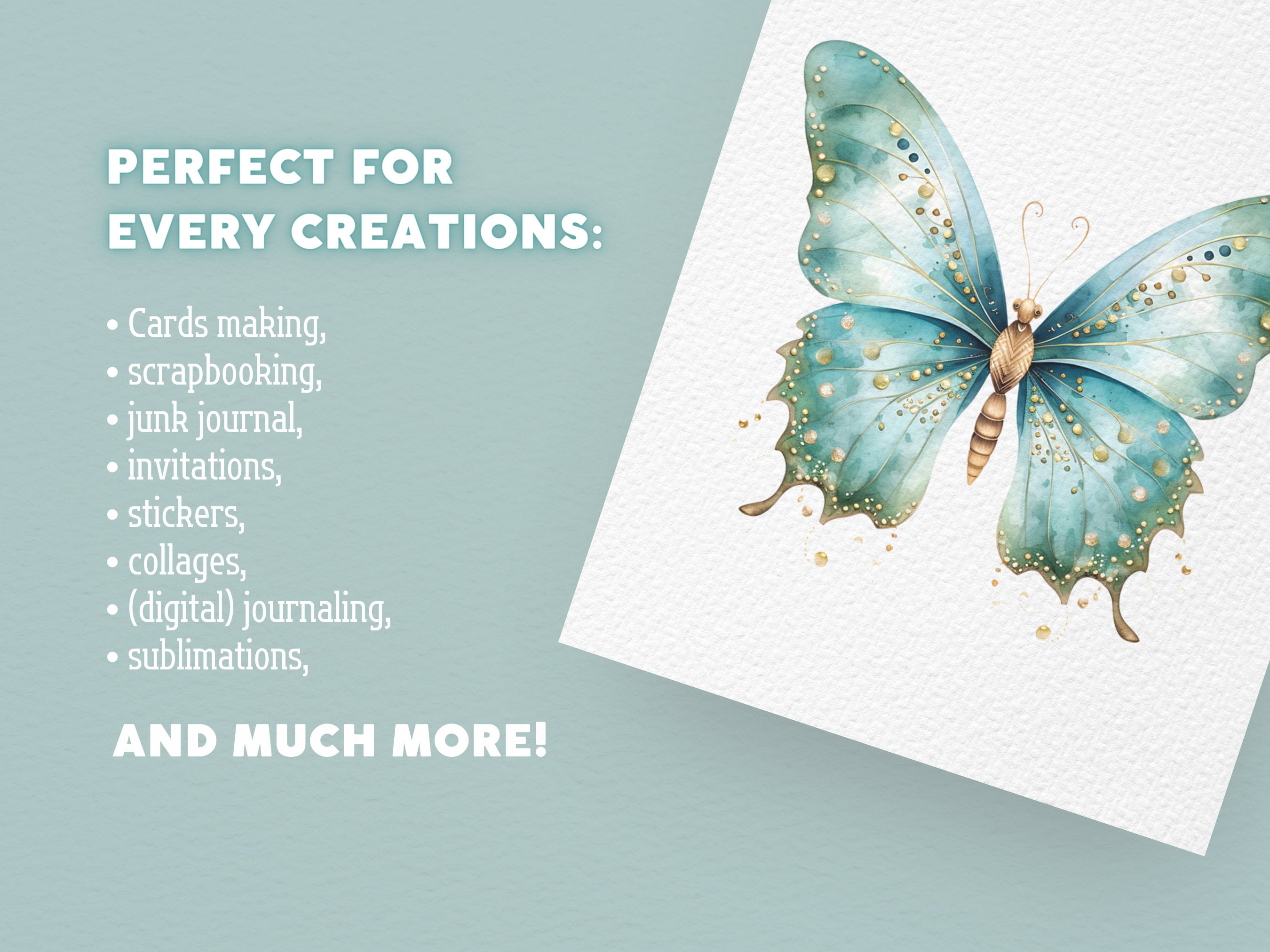 Turquoise Butterfly Clipart, Gold Butterfly PNG, Magical Clip Art ...