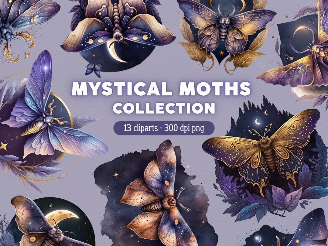 Mystical Moths Clipart Moth PNG Moon Celestial Clip Art - Etsy