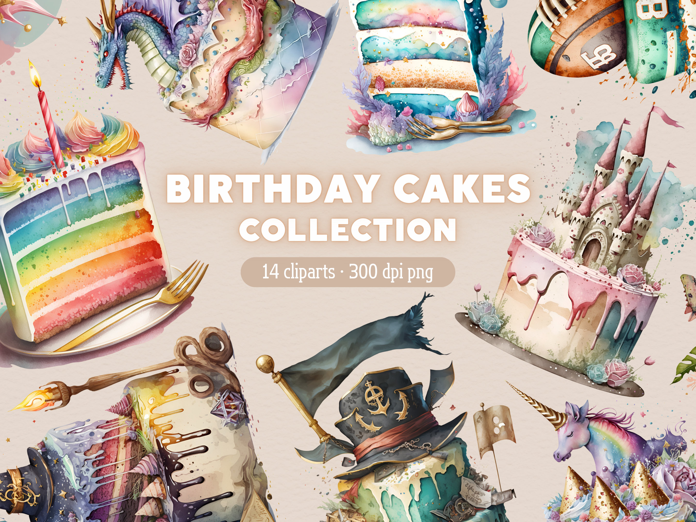 Birthday Cake Clipart, Party Png, Happy Birthday Clipart, Digital ...