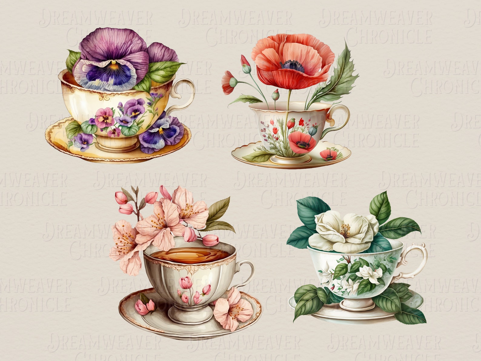 Vintage Flowers Teacups PNG, Tea Time Clipart, Tea Party Clip Art ...