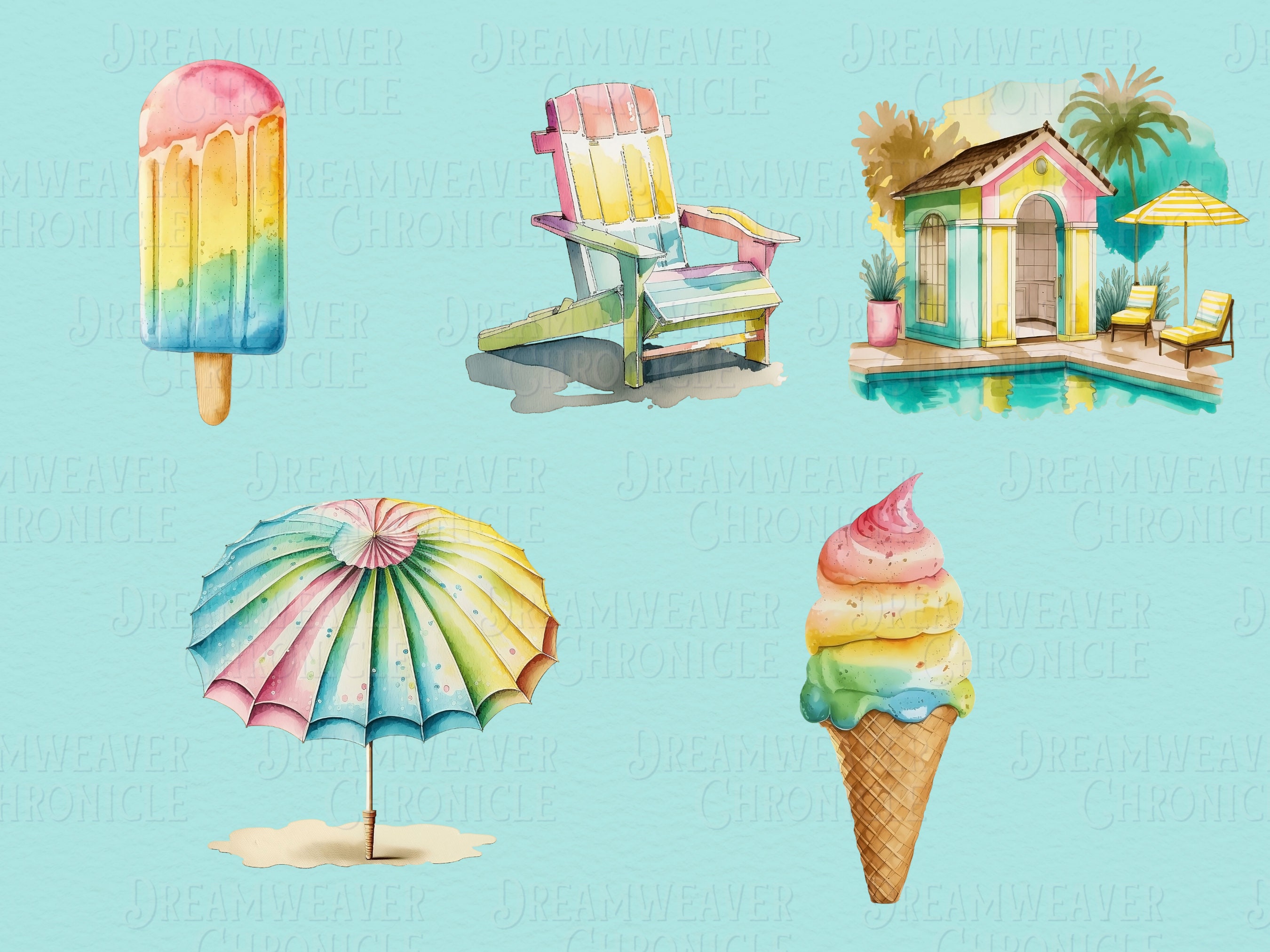 Pool Party PNG, Summer Clipart, Watercolor Vacation Clip Art, Bundle ...