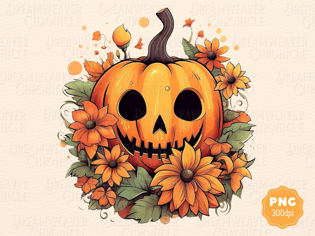 Floral Pumpkin Clipart, Halloween PNG, Cute Pumpkin Clip Art, Fall PNG ...
