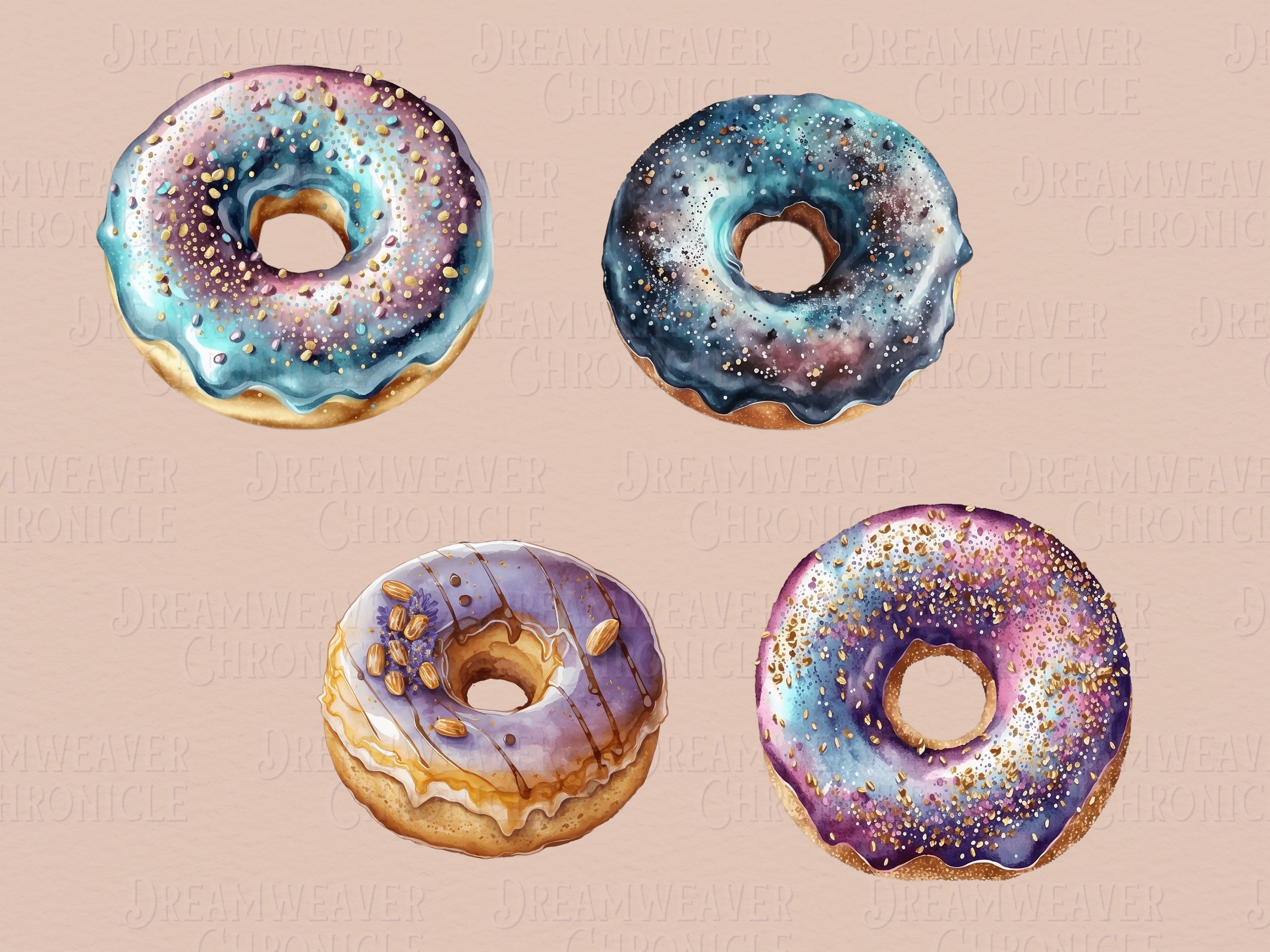 Watercolor Donuts PNG Donut Clipart Sweet Bakery Clip Art - Etsy