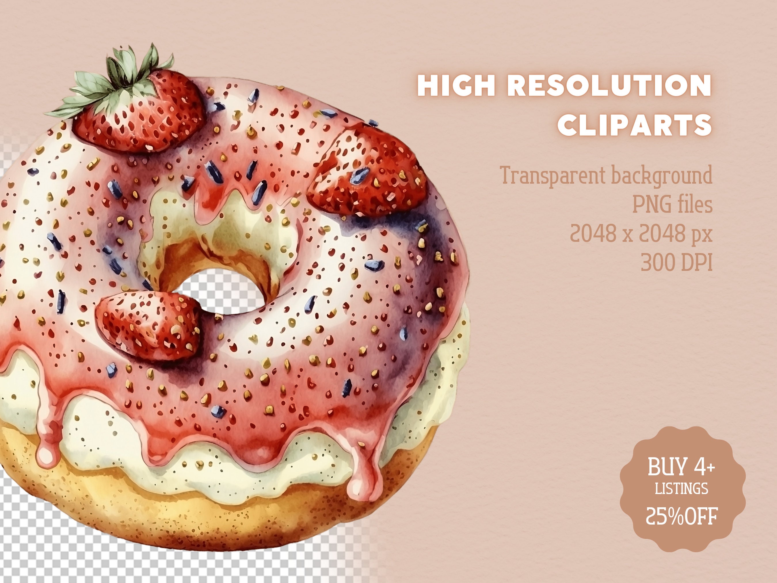 Watercolor Donuts PNG Donut Clipart Sweet Bakery Clip Art - Etsy