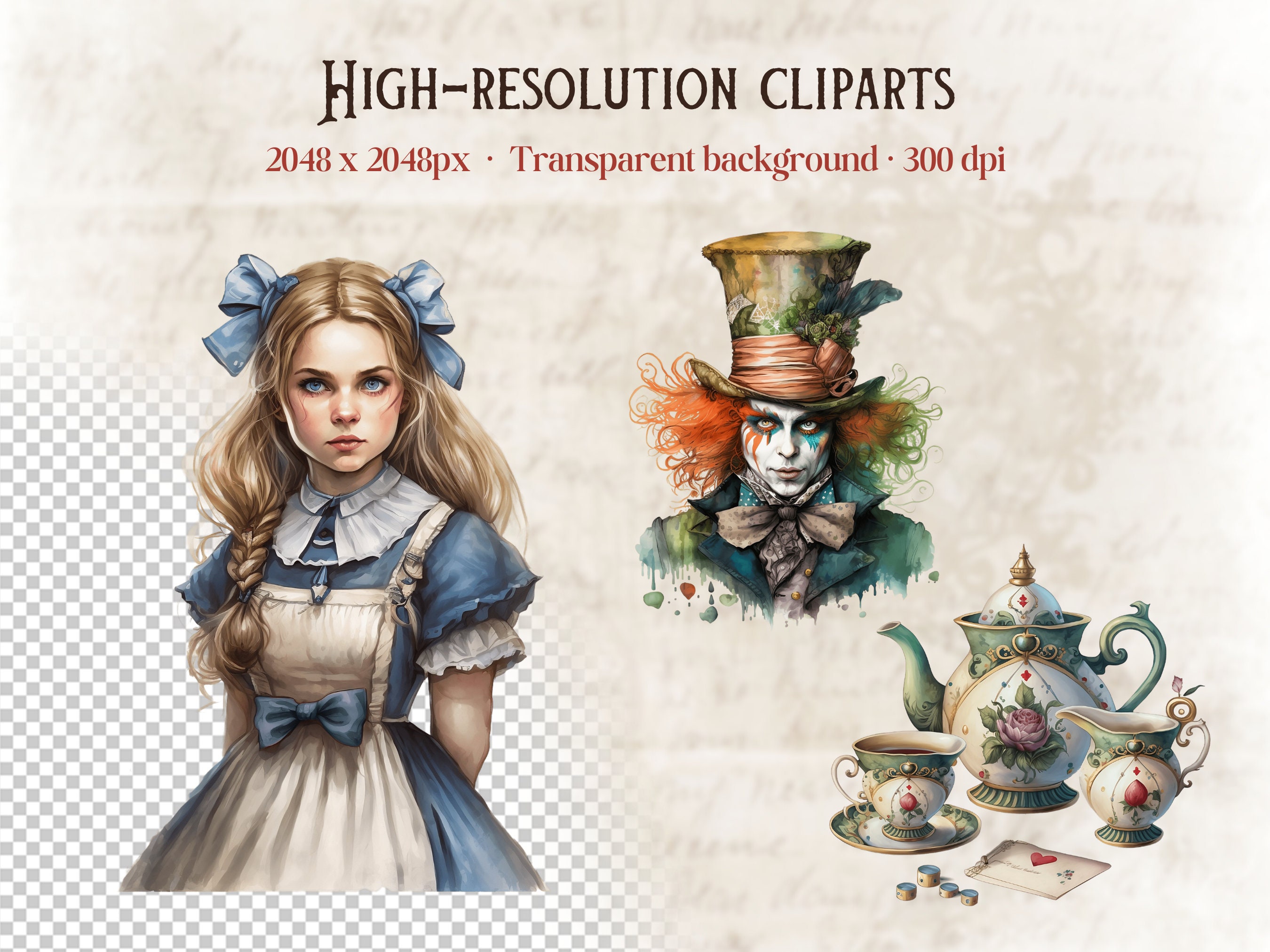 Alice in Wonderland Clipart Fairy Tales PNG Magical Fantasy - Etsy